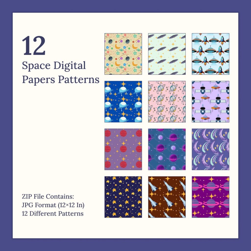 12 Space Digital Papers Patterns, Kdp – Masterbundles