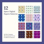 12 Space Digital Papers Patterns, KDP – MasterBundles