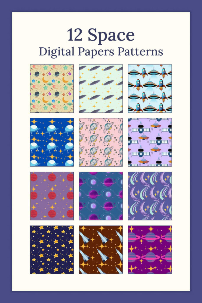 12 Space Digital Papers Patterns, KDP – MasterBundles