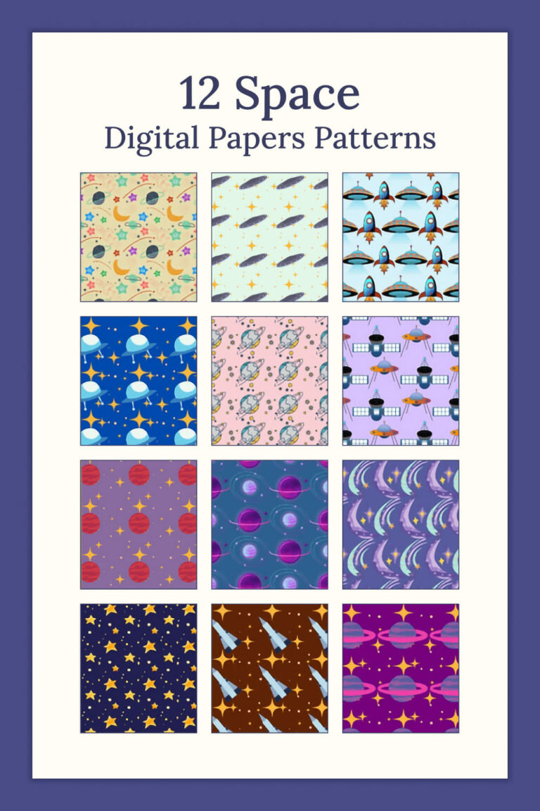 12 Space Digital Papers Patterns, KDP – MasterBundles