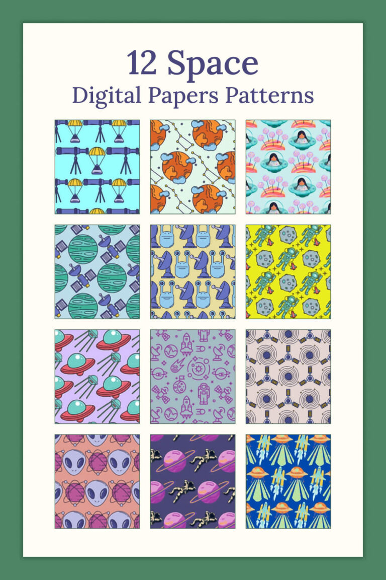 12 Space Digital Papers Patterns, KDP – MasterBundles