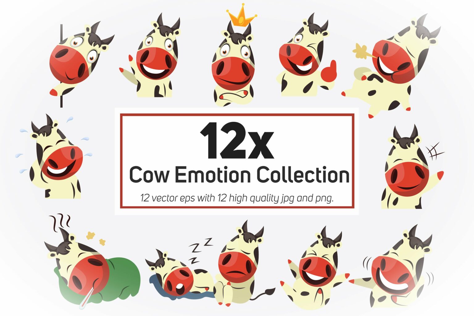 12 Cow Emotion Collection Illustration – MasterBundles