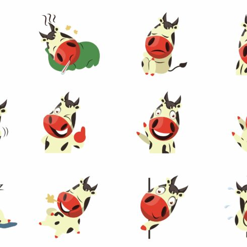 12 Cow Emotion Collection Illustration – MasterBundles