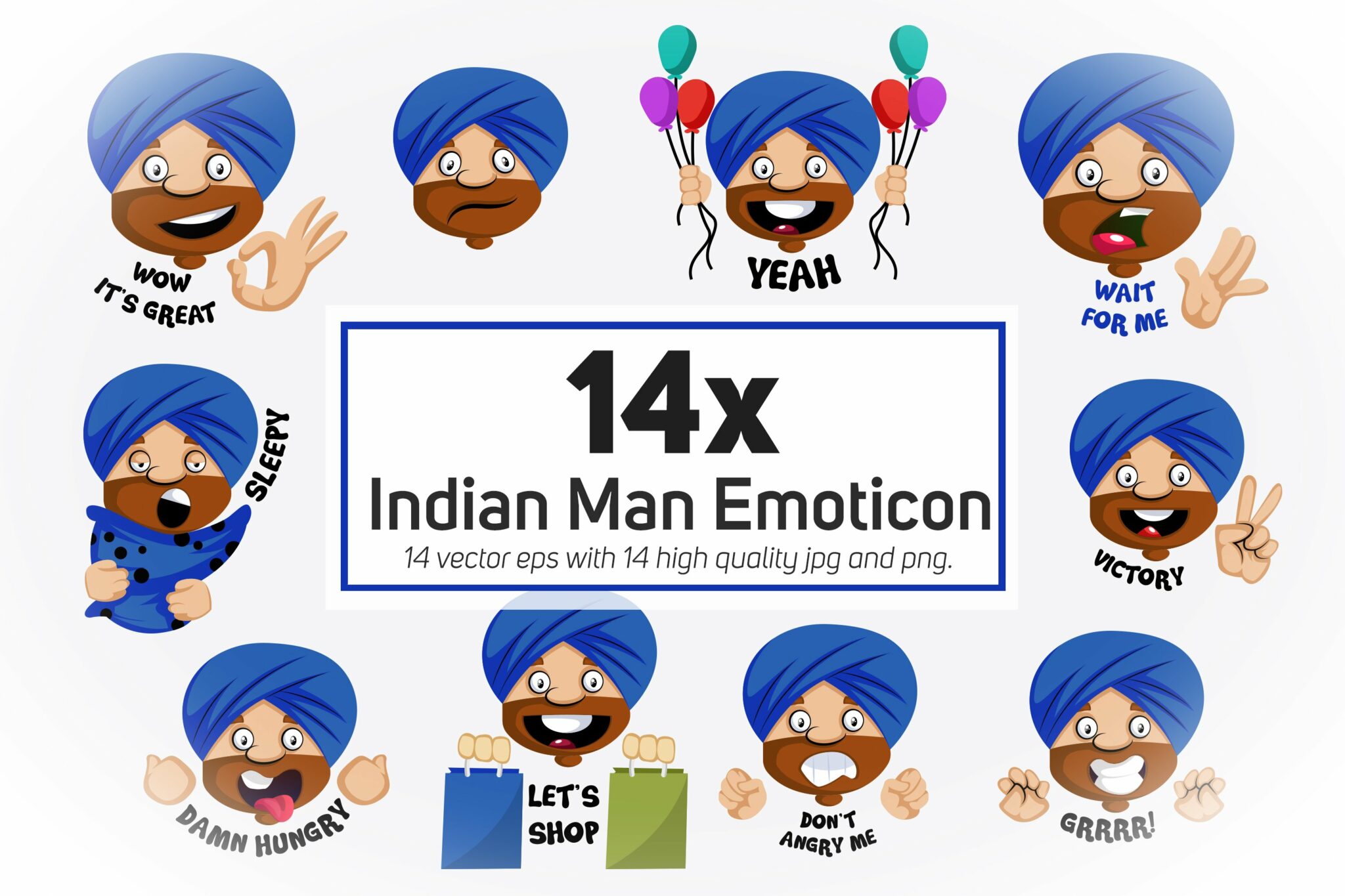 14 Indian Man Emoticon Or Sticker Collection Illustration – MasterBundles