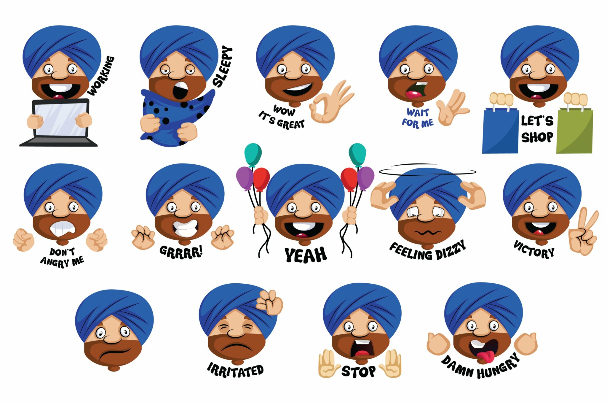 14 Indian Man Emoticon Or Sticker Collection Illustration – MasterBundles