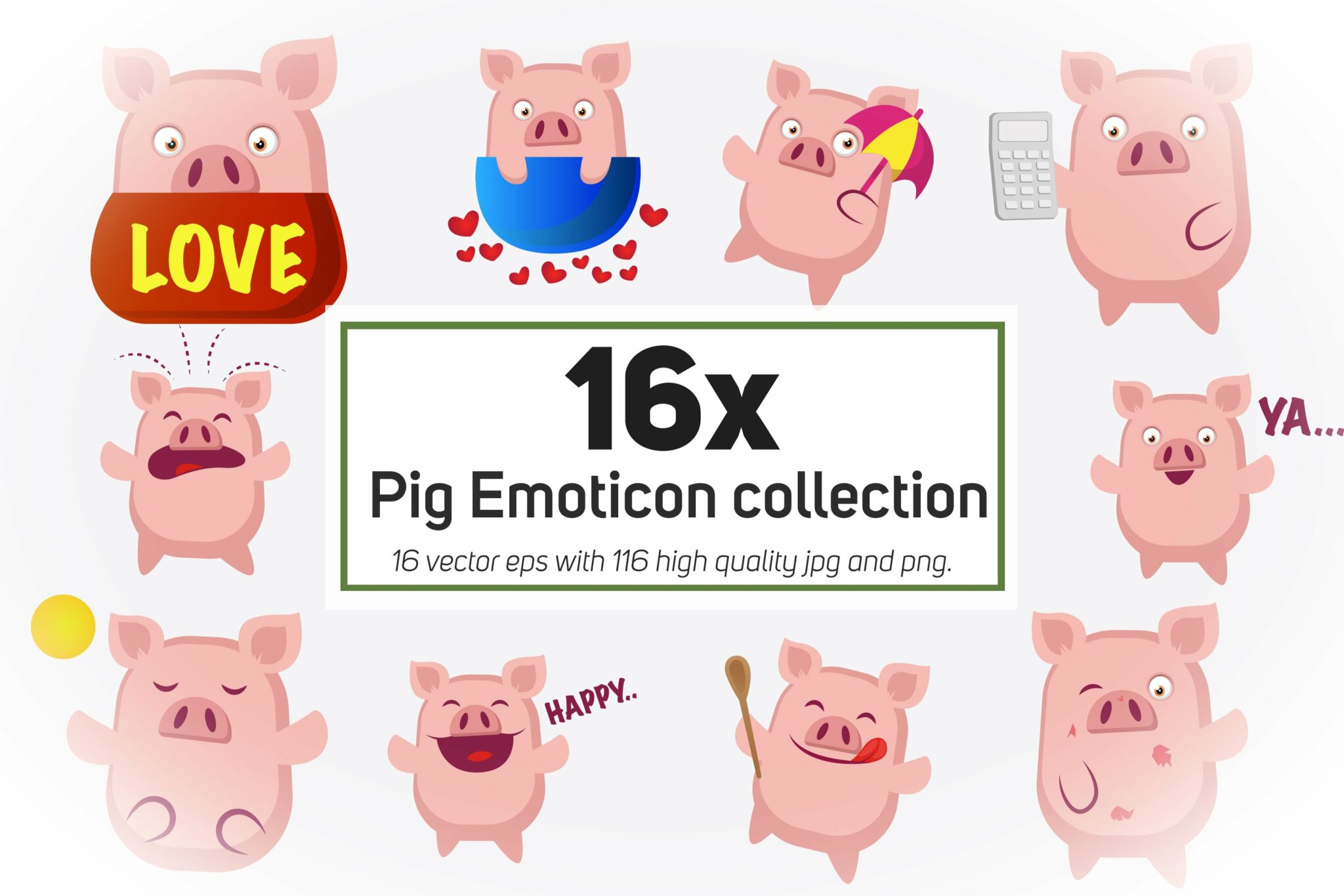 16 Pig Emoticon Collection Illustration – MasterBundles