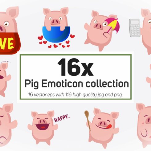 16 Pig Emoticon Collection Illustration – MasterBundles