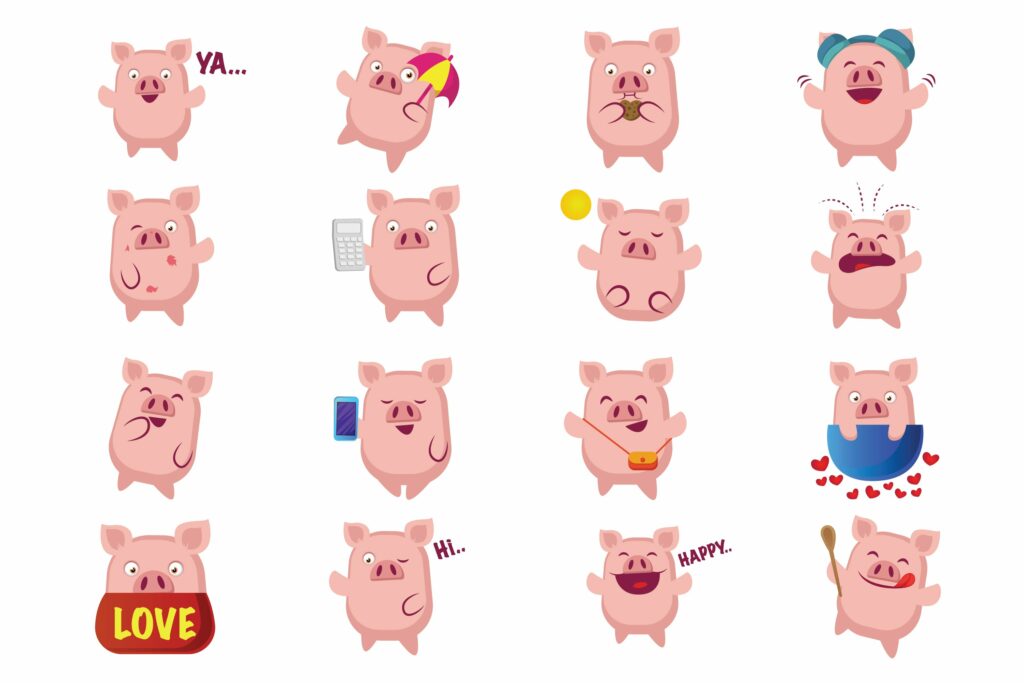 16 Pig Emoticon Collection Illustration – MasterBundles