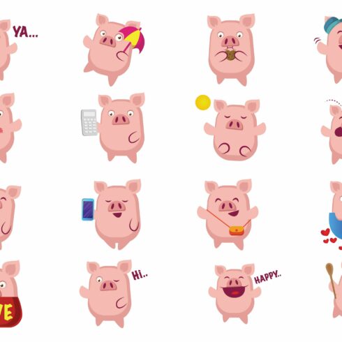 16 Pig Emoticon Collection Illustration – MasterBundles