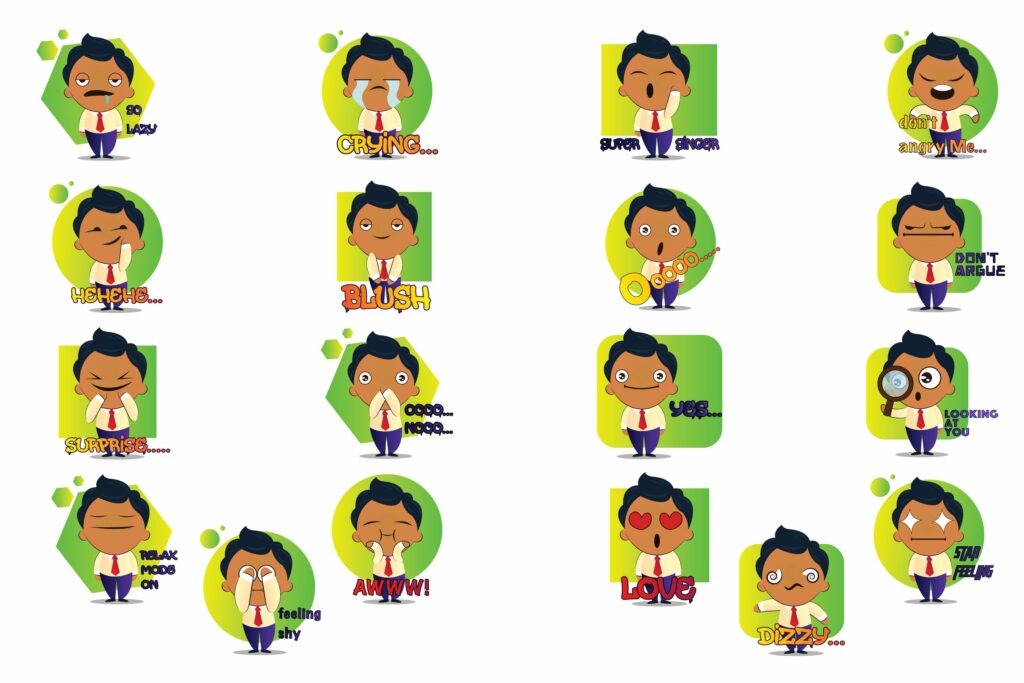 18 Man Emoticon Or Sticker Collection With Green Background – MasterBundles