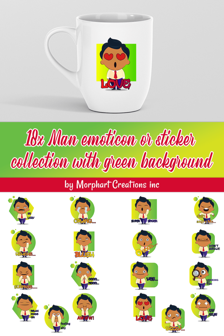 18 Man Emoticon Or Sticker Collection With Green Background – MasterBundles