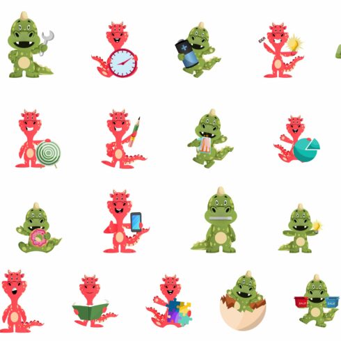 100 Ultimate Dino Character Illustrations Collection | Master Bundles