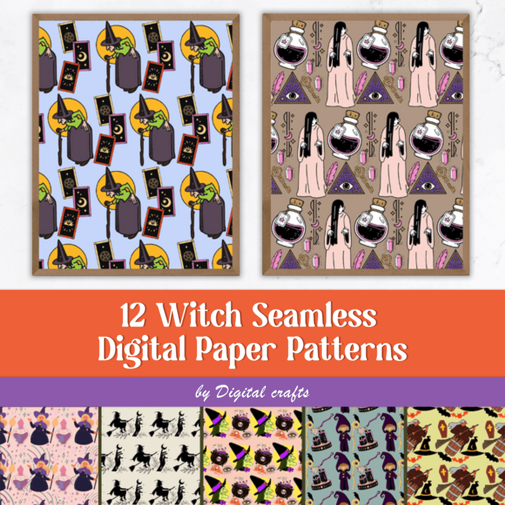 12 Halloween Witch Seamless Patterns – MasterBundles