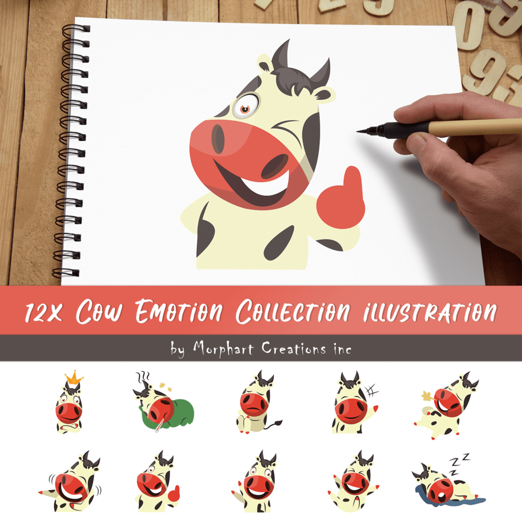 12 Cow Emotion Collection Illustration – MasterBundles
