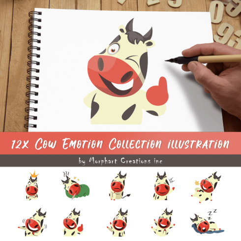 12 Cow Emotion Collection Illustration – MasterBundles