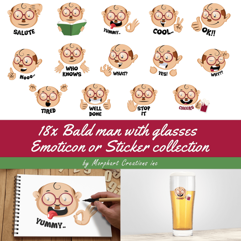 18 Bald Man With Glasses Emoticon Or Sticker Collection – MasterBundles
