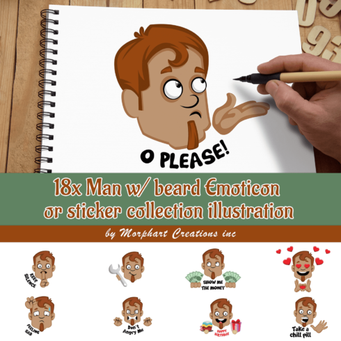 18x Man With Beard Emoticon Or Sticker Collection Illustration ...