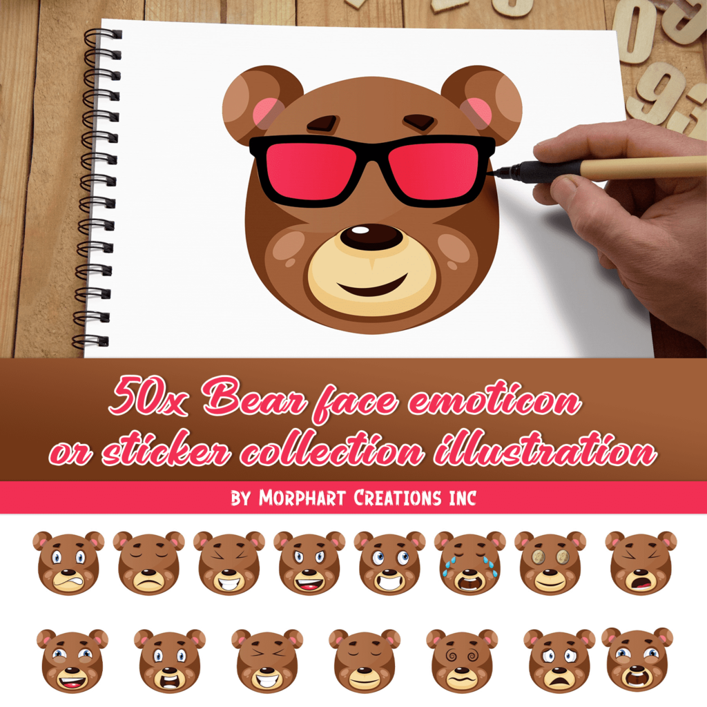 50 Bear Face Emoticon Or Sticker Collection Illustration – MasterBundles