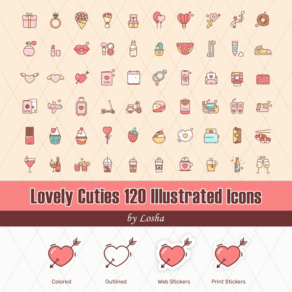 Lovely Cuties 120 Illustrated Icons – MasterBundles