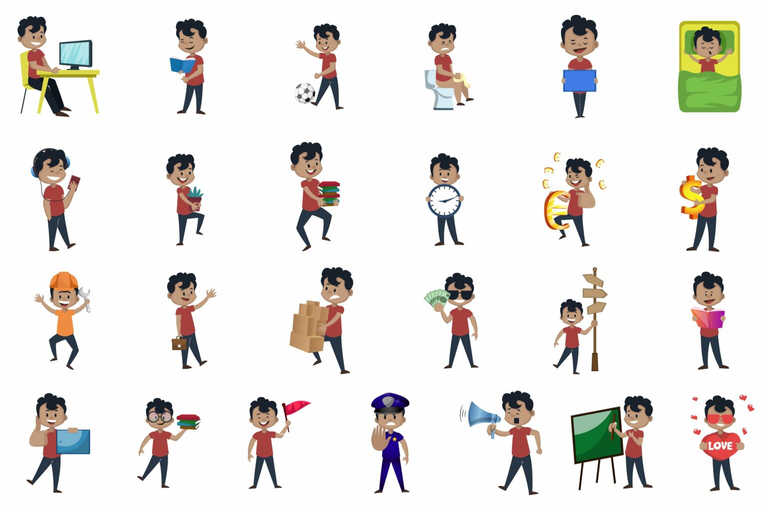 50 Boy Character in Different Situation Collection – MasterBundles