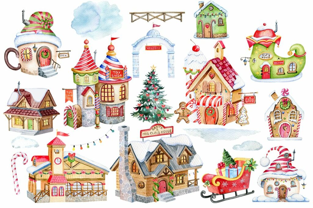 Christmas Houses Clipart – MasterBundles
