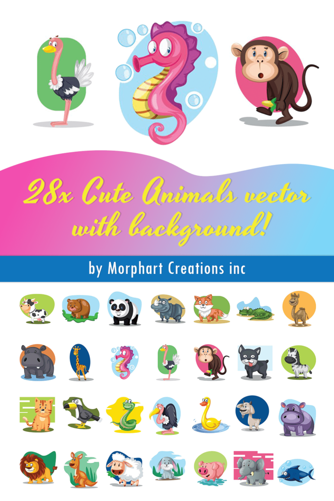 28 Cute Animals Vector With Background – MasterBundles