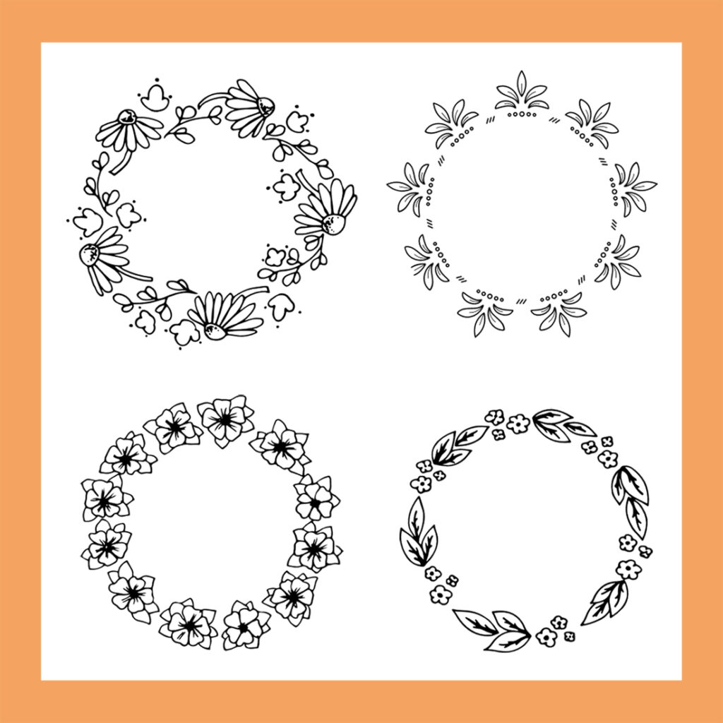 set of Hand drawn round doodle floral with leaves vector - MasterBundles