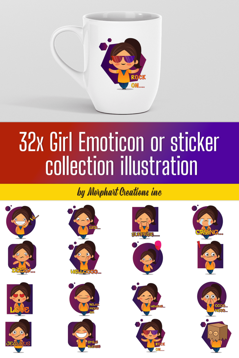 32 Girl Emoticon Or Sticker Collection Illustration – MasterBundles