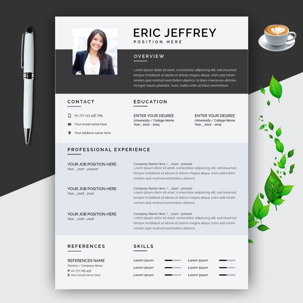 Creative Resume template And Cover Letter Dark Gray - MasterBundles