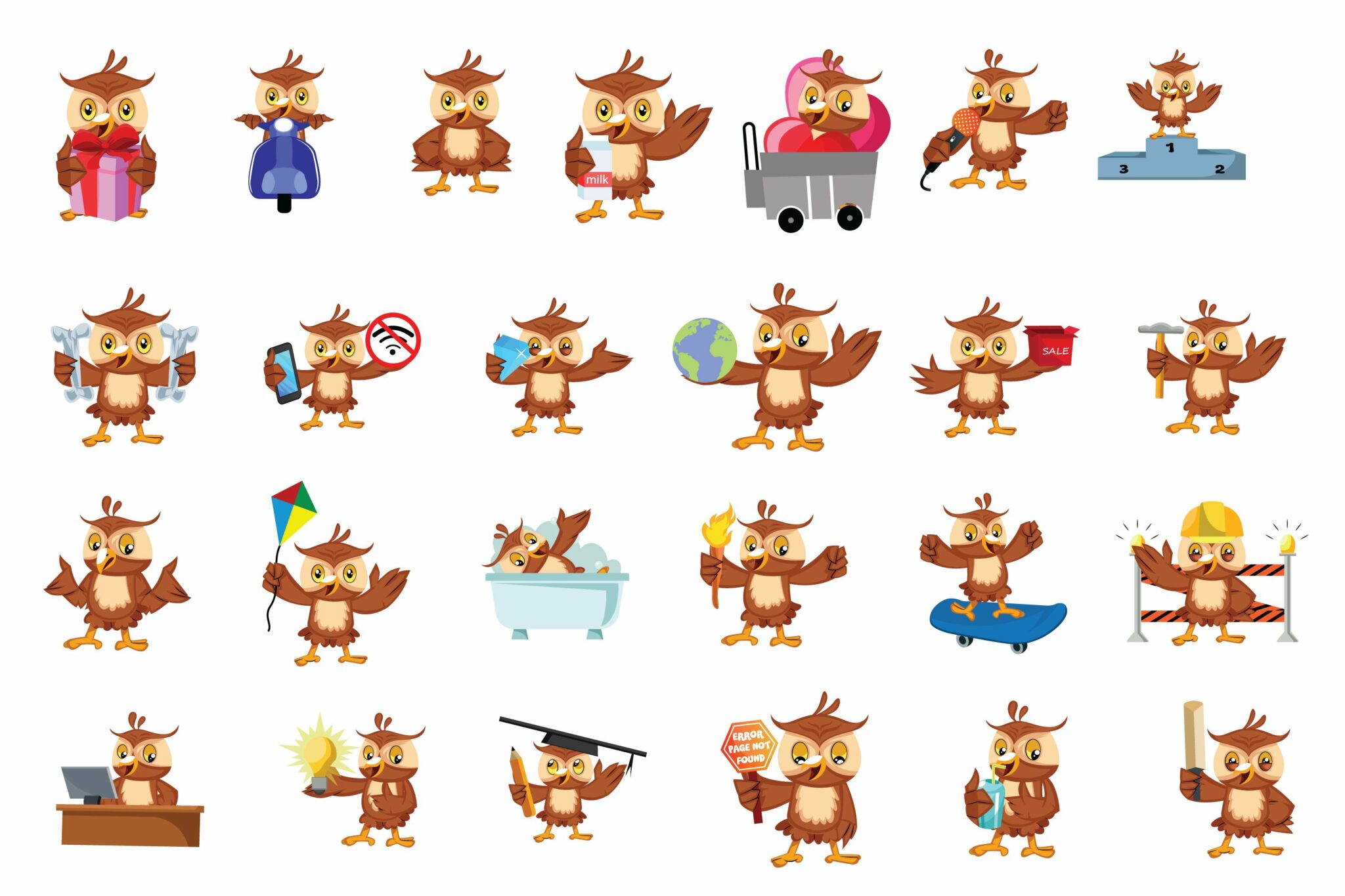 50x Owl Character and Mascot Collection Illustration – MasterBundles