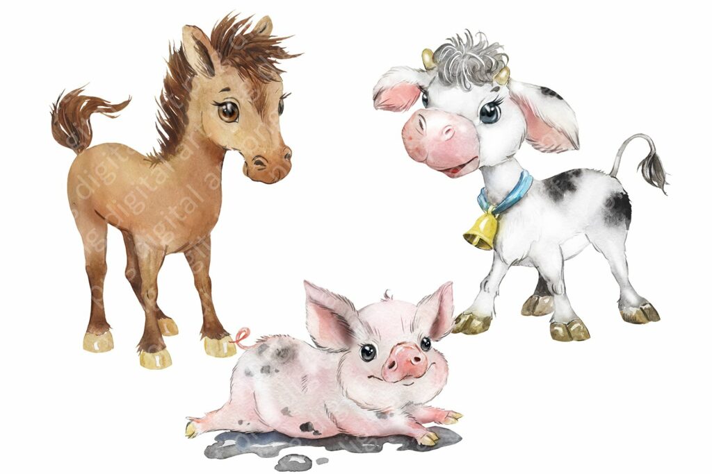 Farm Animals Watercolor Clipart – MasterBundles
