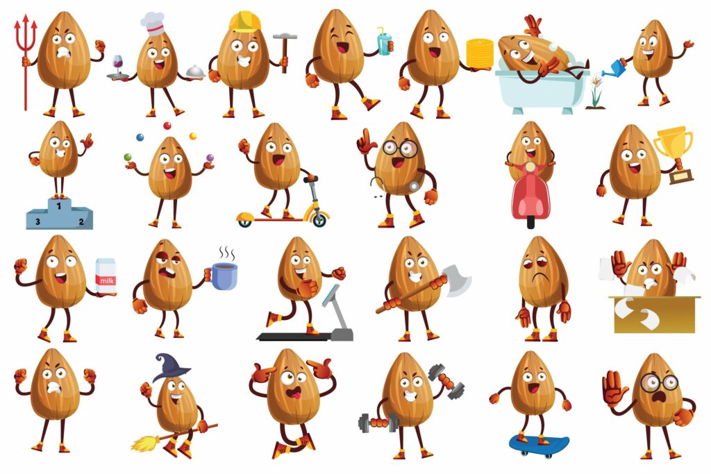 50 Almond In Different Cartoon Collection Illustration – MasterBundles