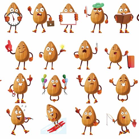 50 Almond In Different Cartoon Collection Illustration | MasterBundles