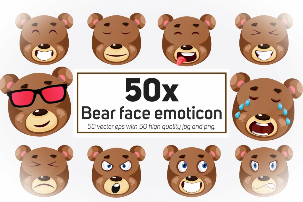 50 Bear Face Emoticon Or Sticker Collection Illustration – MasterBundles