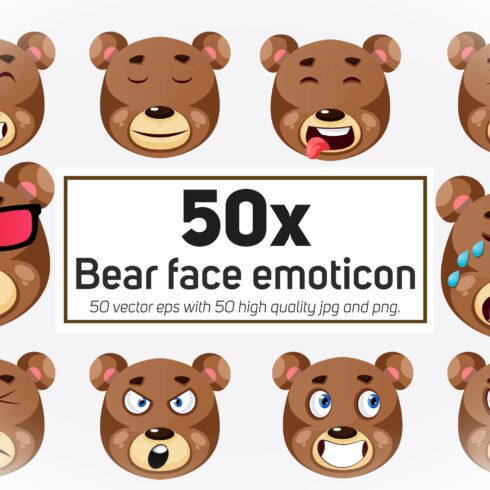 50 Bear Face Emoticon Or Sticker Collection Illustration | Master Bundles