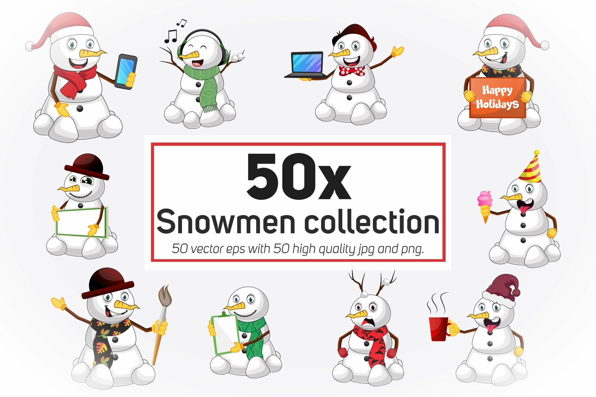 50 Snowmen Collection Illustration – MasterBundles