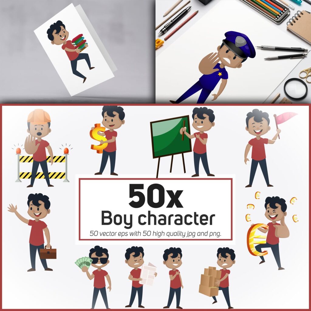 50 Boy Character in Different Situation Collection – MasterBundles