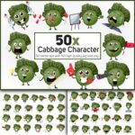 50 Cabbage Character or Mascot in Different Situation – MasterBundles