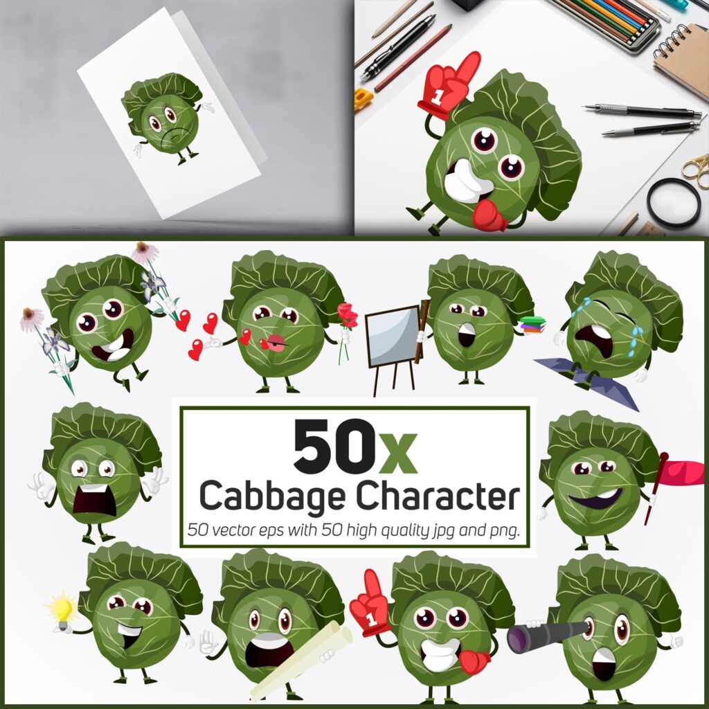 50 Cabbage Character or Mascot in Different Situation – MasterBundles