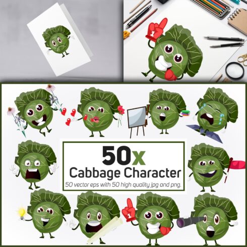 50 Cabbage Character or Mascot in Different Situation – MasterBundles