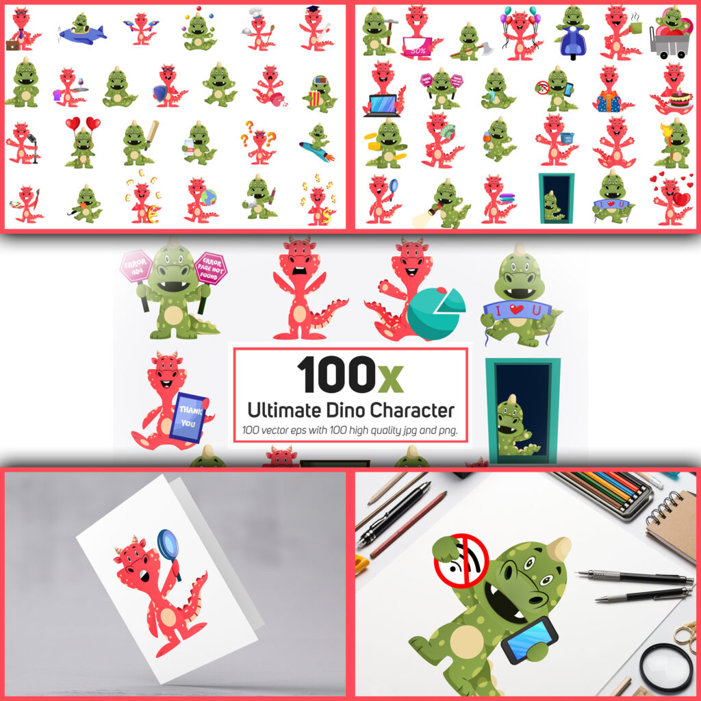 100 Ultimate Dino Character Illustrations Collection – MasterBundles