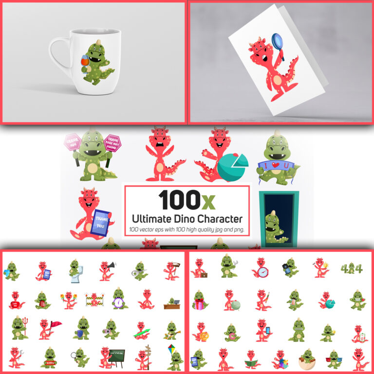 100 Ultimate Dino Character Illustrations Collection – MasterBundles