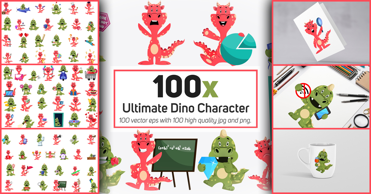 100 Ultimate Dino Character Illustrations Collection – MasterBundles