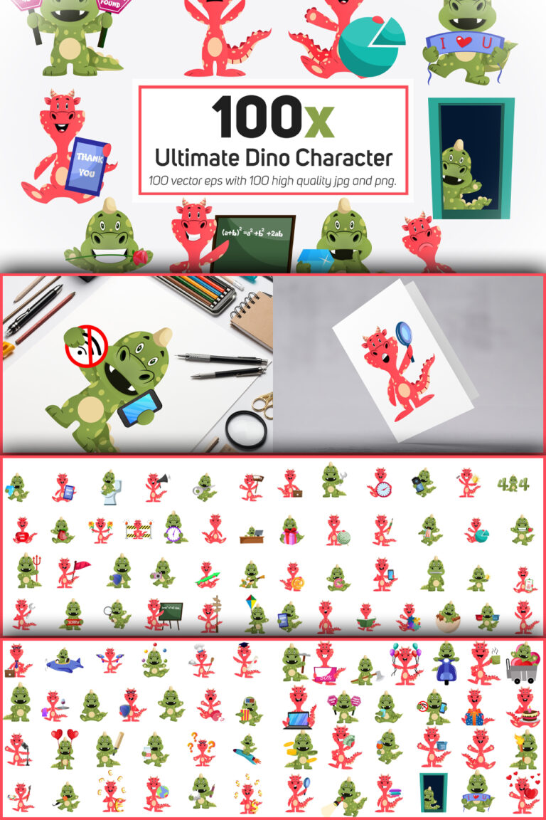 100 Ultimate Dino Character Illustrations Collection – MasterBundles