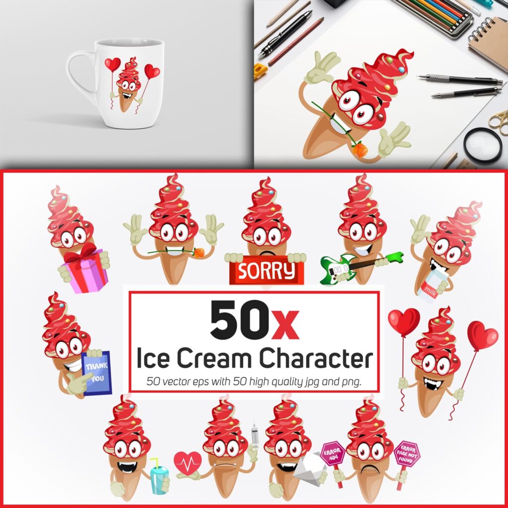 50x Ice Cream Character Collection Illustration. – MasterBundles