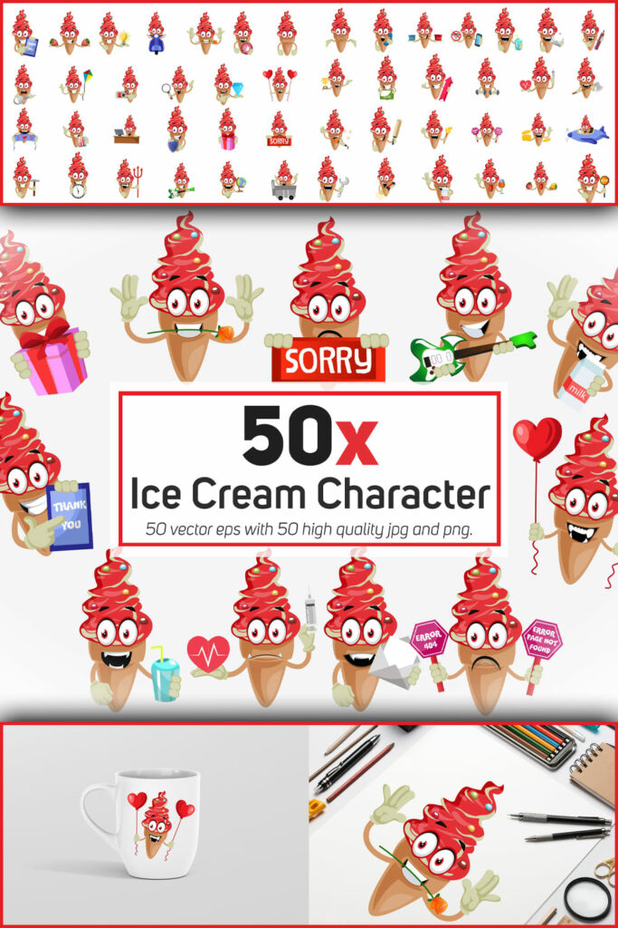 50x Ice Cream Character Collection Illustration. – MasterBundles