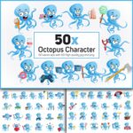 50x Octopus Character and Mascot Collection Illustration. – MasterBundles
