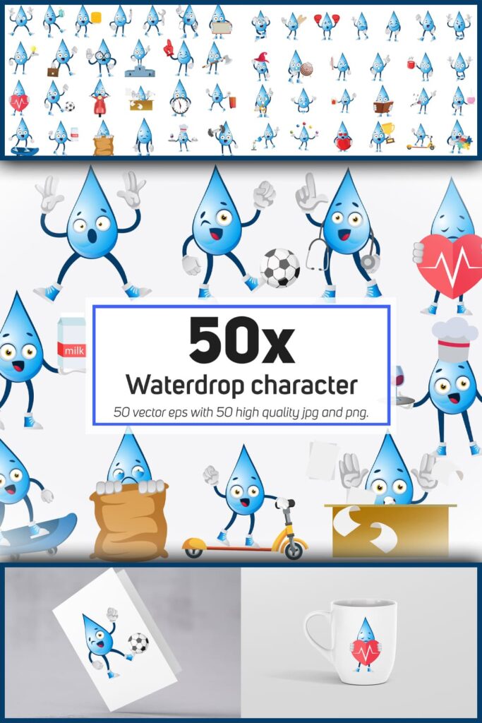 50x Waterdrop Character and Mascot Collection Illustration. – MasterBundles