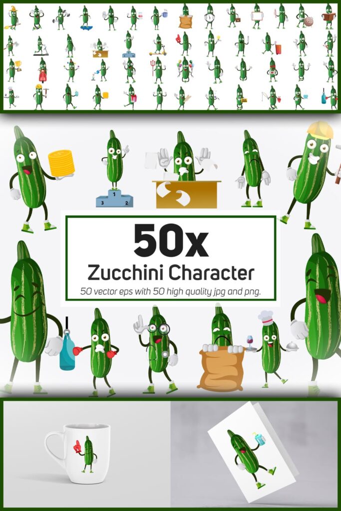 50x Zucchini Character and Mascot Collection Illustration. – MasterBundles