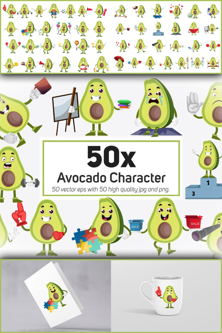 50 Avocado Character and Mascot Collection Illustration – MasterBundles